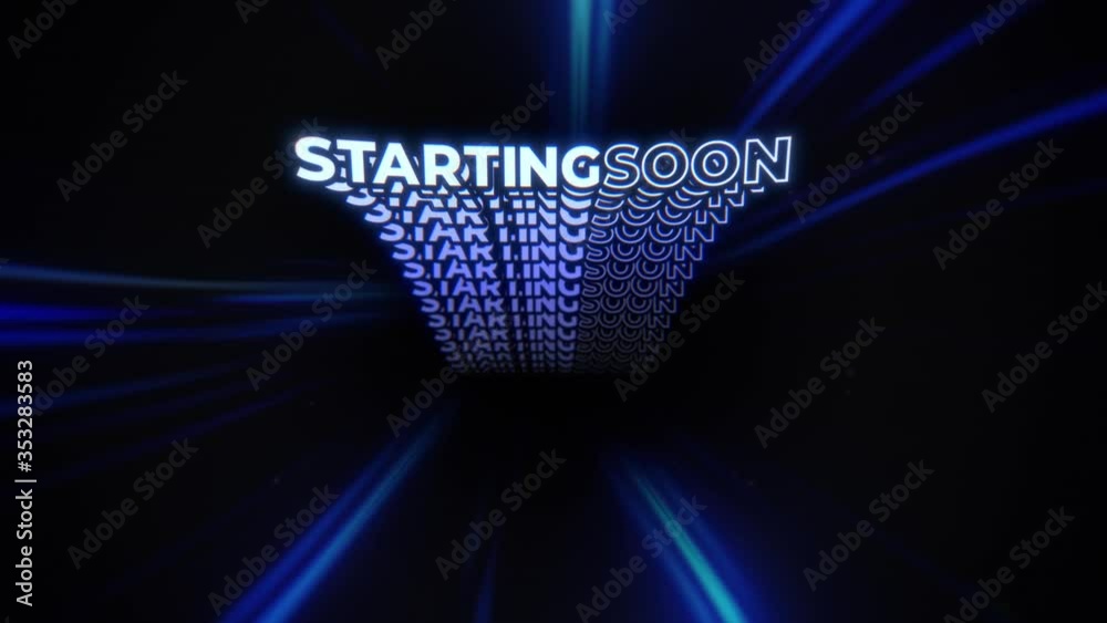 Seamlessly looping multiple lines of words "STARTING SOON" in blue ...