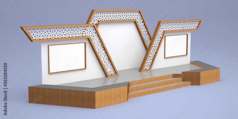 3d illustration stage backdrop with 2 Blank LED screen and wing wooden ...