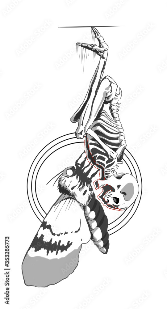 Digital illustration of a butterfly emerging from a chrysalis shaped ...