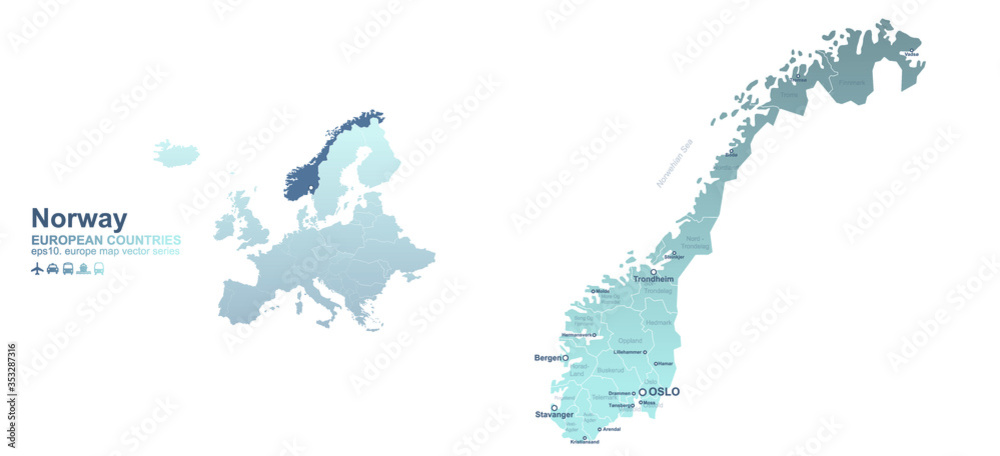 norway map. european country vector map series. Stock Vector | Adobe Stock