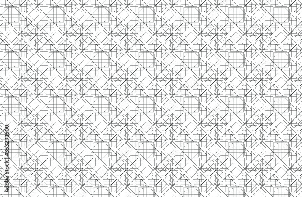 Complex black outline repeating pattern made of interconnecting squares ...
