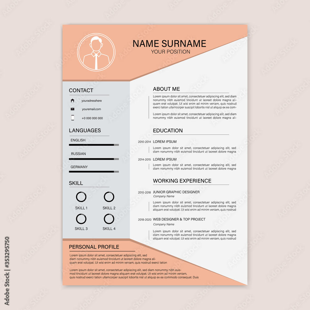 Beautiful CV / Resume template - vector minimalist - color resume cv ...