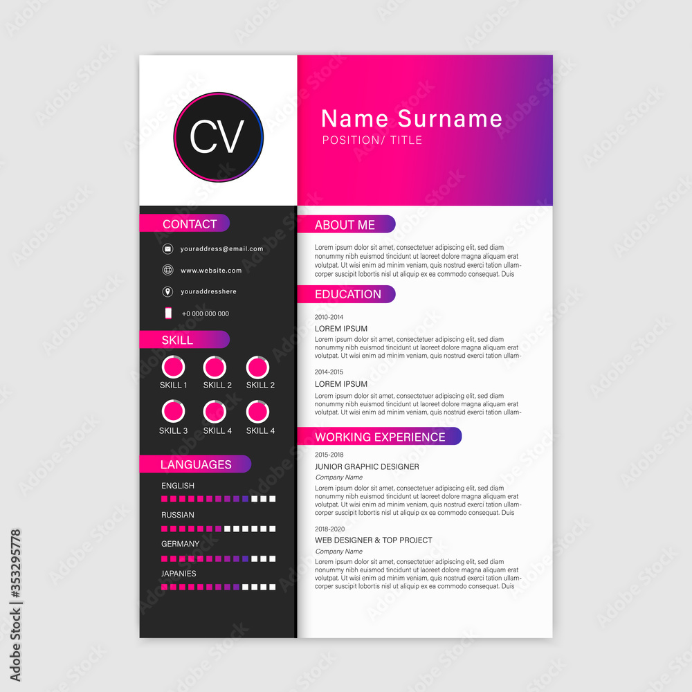 Beautiful CV / Resume template - vector minimalist - color resume cv ...