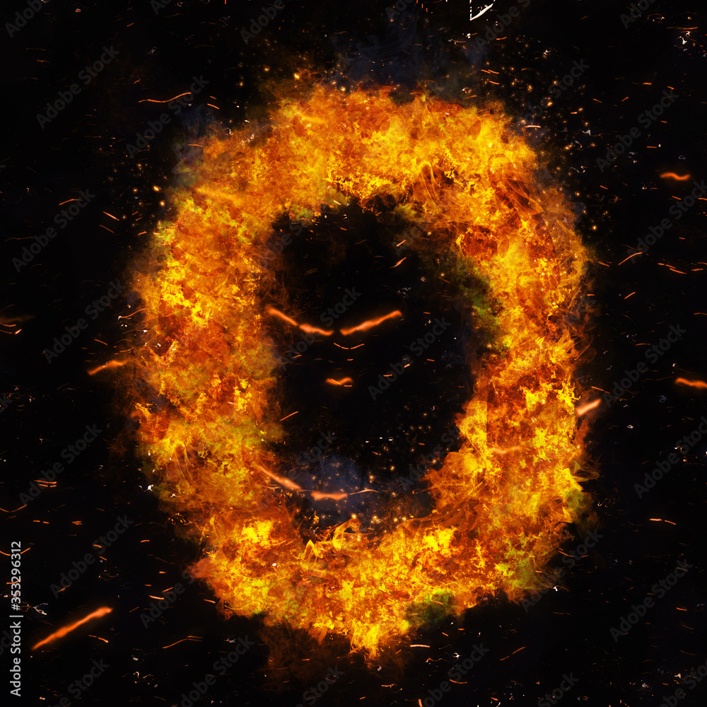Letter O flame explosion shape with embers and sparks Stock ...