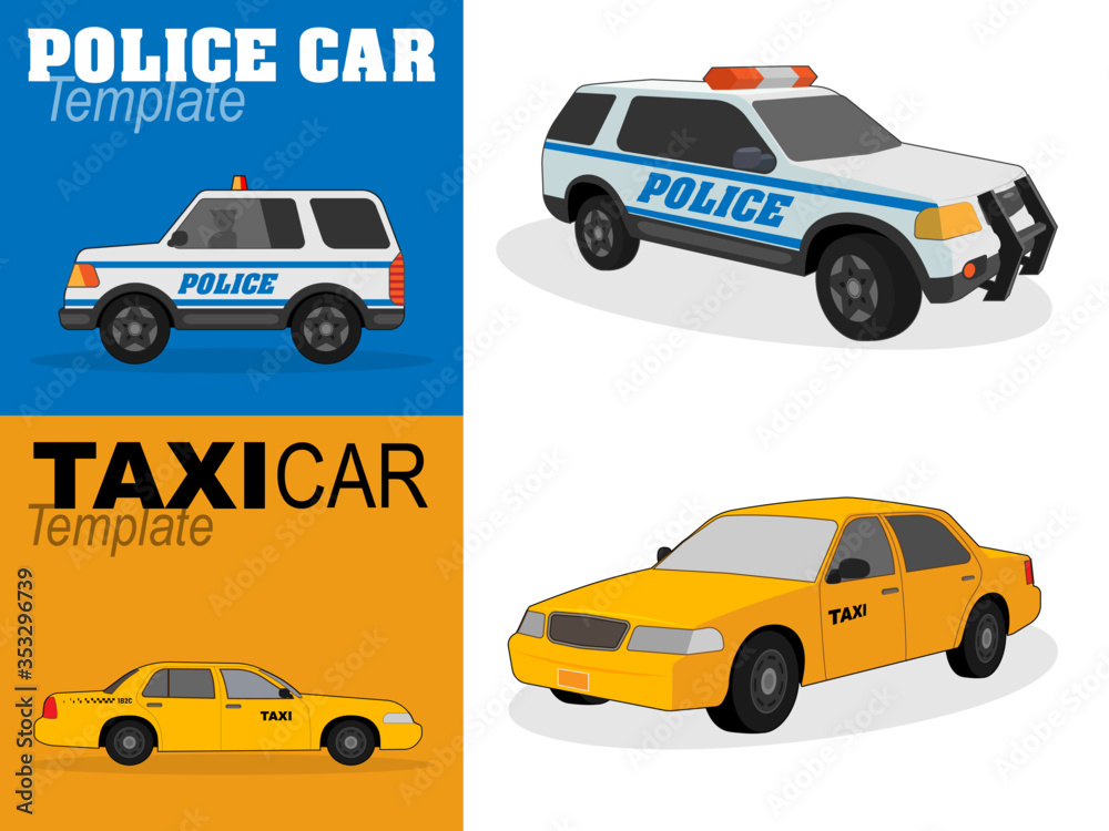 Vetor do Stock: Vector 3D & 2D Police SUV and taxi car cab template ...