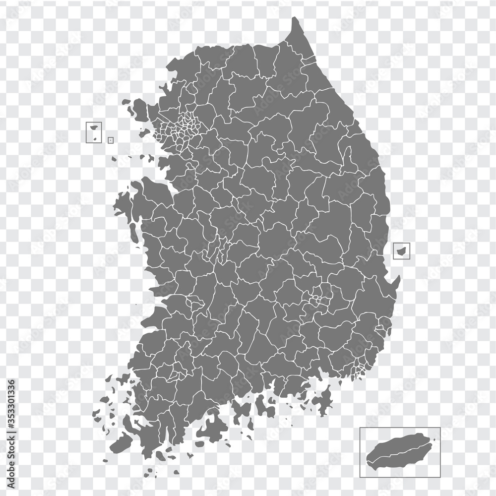 Blank map South Korea. High quality map of South Korea with the regiona ...