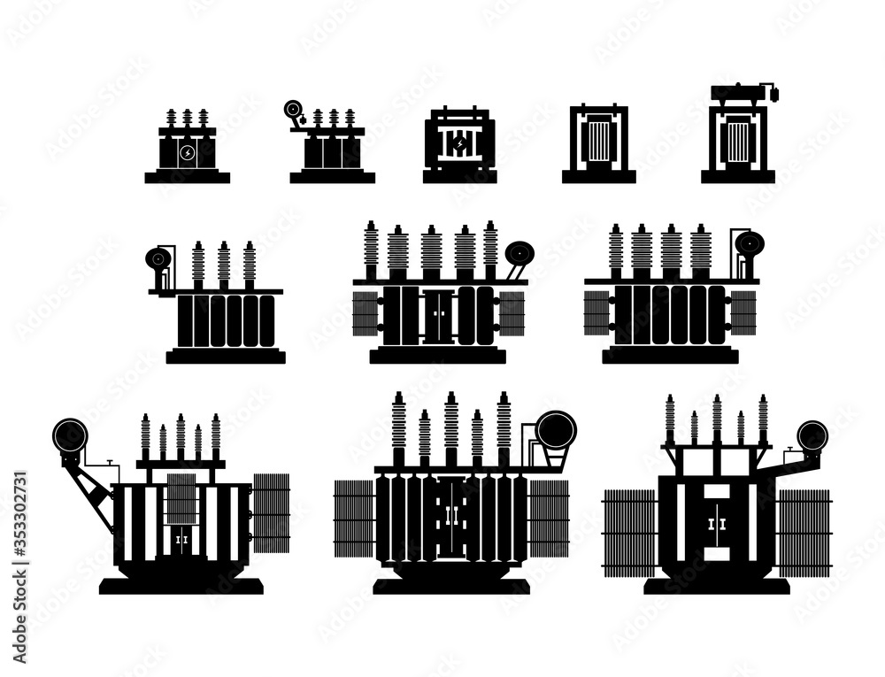 Vector illustration. Equipment electric High Voltage Transformers for ...