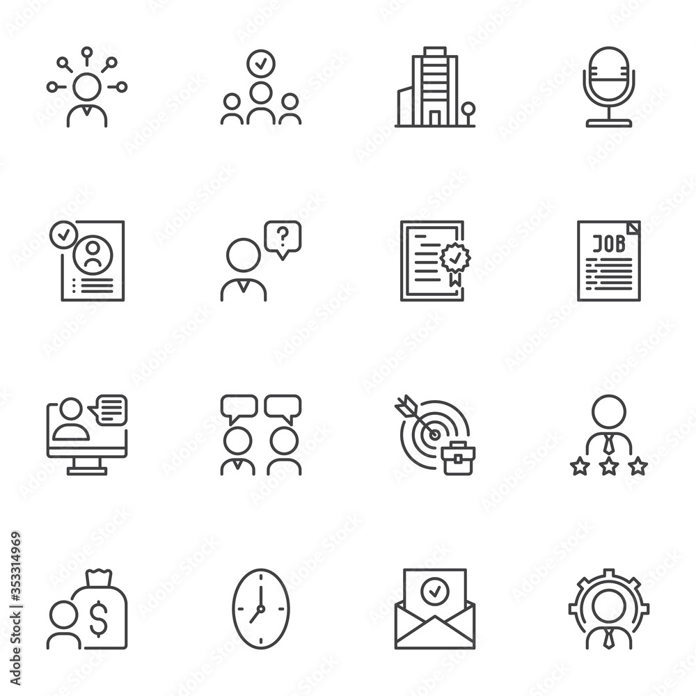 Job interview line icons set, outline vector symbol collection, linear ...