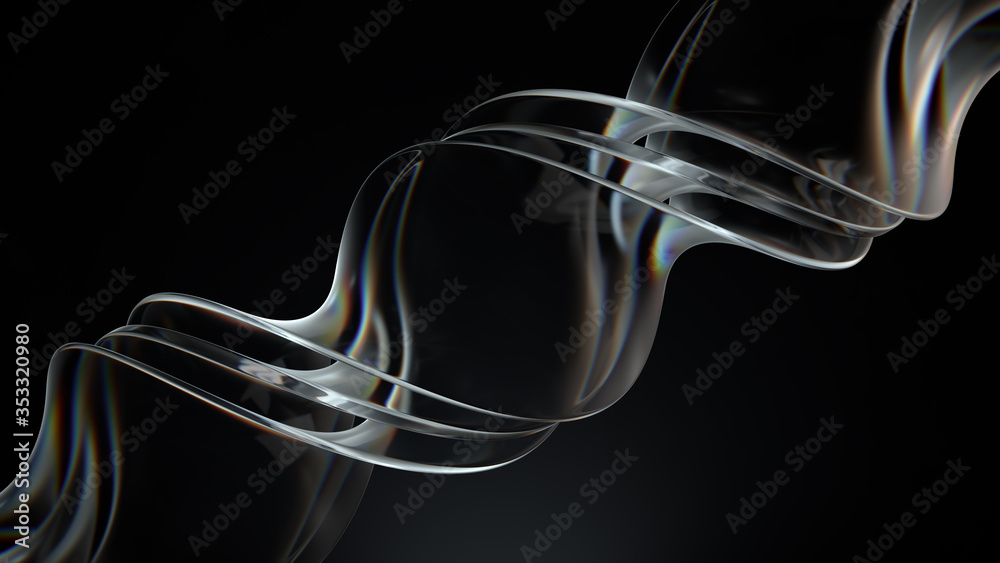 Smooth 3d render of twisted glass shapes on dark background with ...