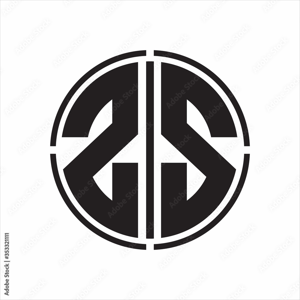 ZS Logo initial with circle line cut design template on white ...