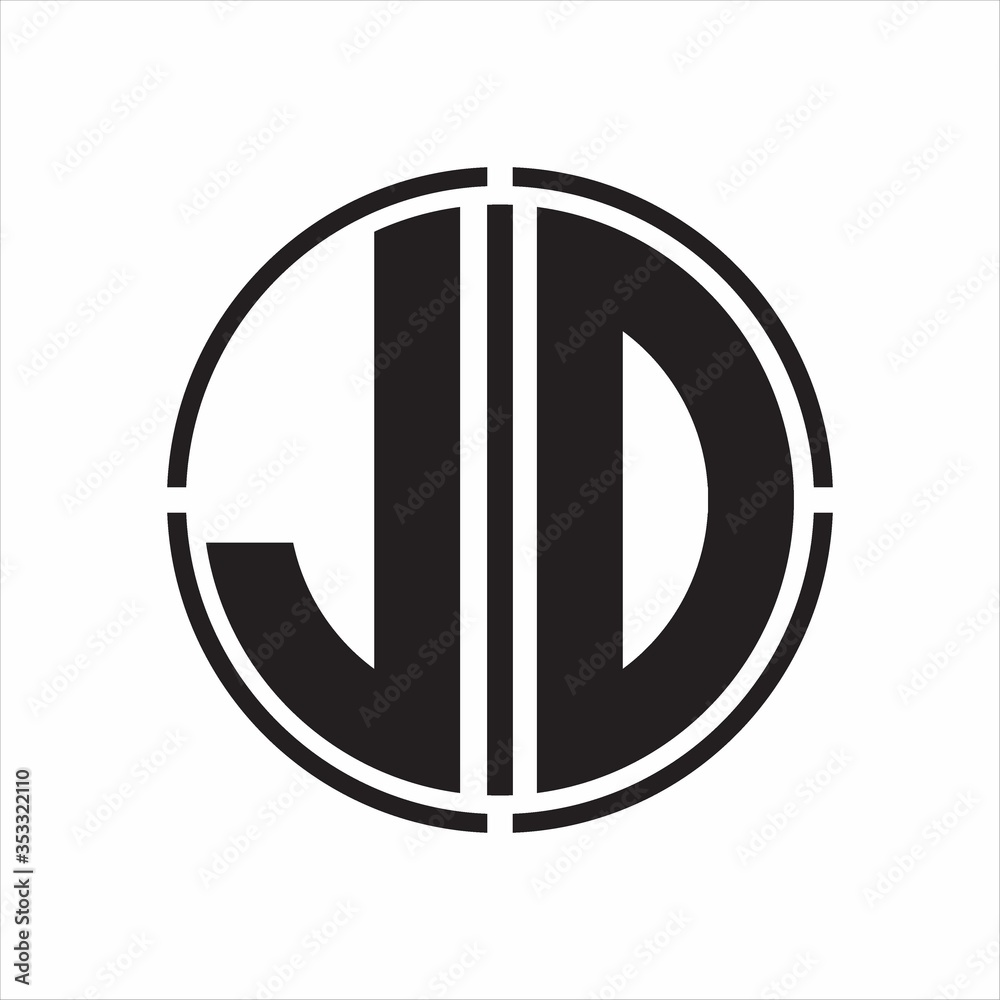 JD Logo initial with circle line cut design template on white ...