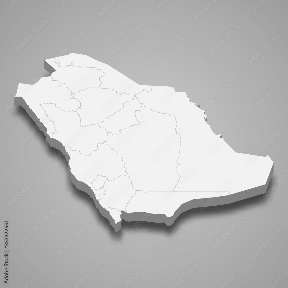 saudi arabia 3d map with borders Template for your design Stock Vector ...