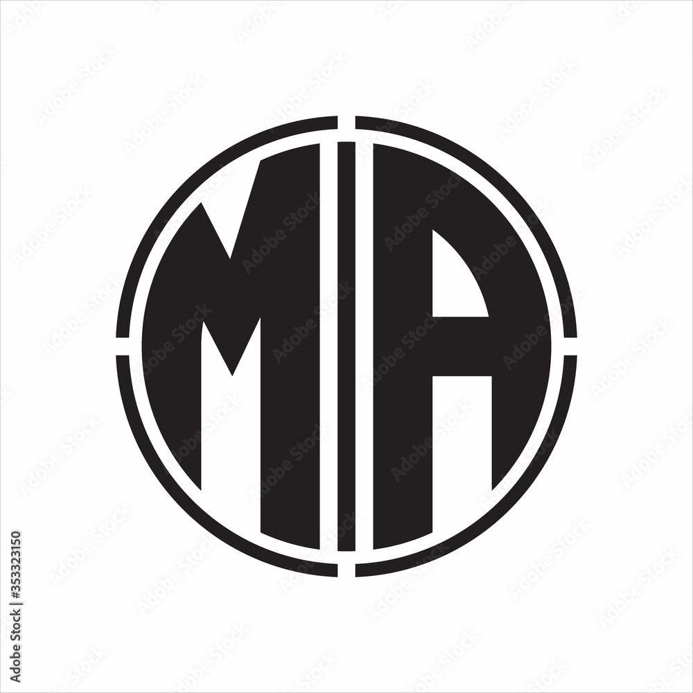 MA Logo initial with circle line cut design template on white ...