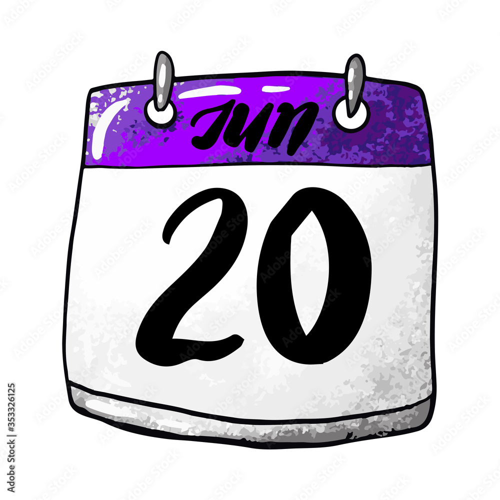 Calendar with the date of June 20 on a white background. Holiday World ...