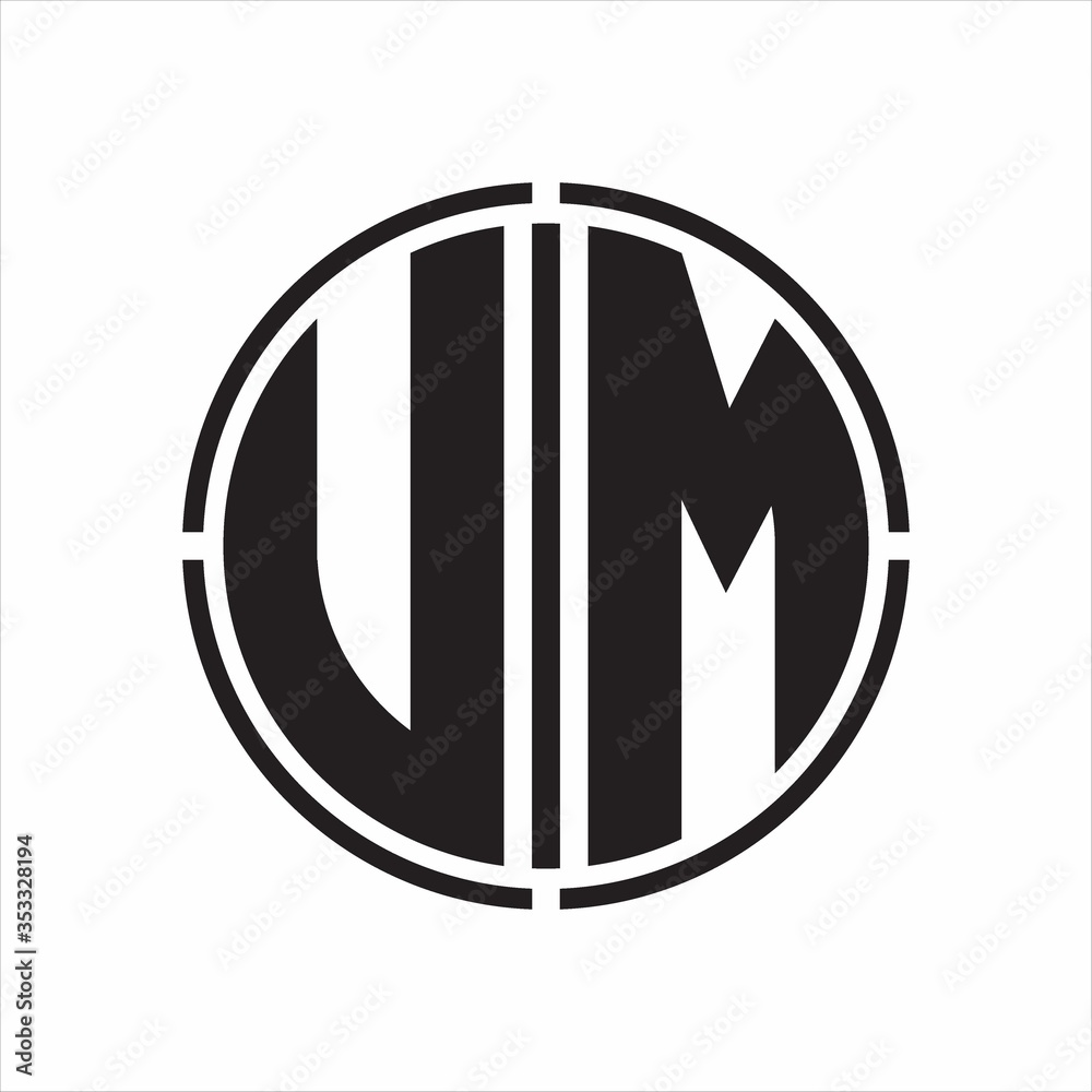 UM Logo initial with circle line cut design template on white ...
