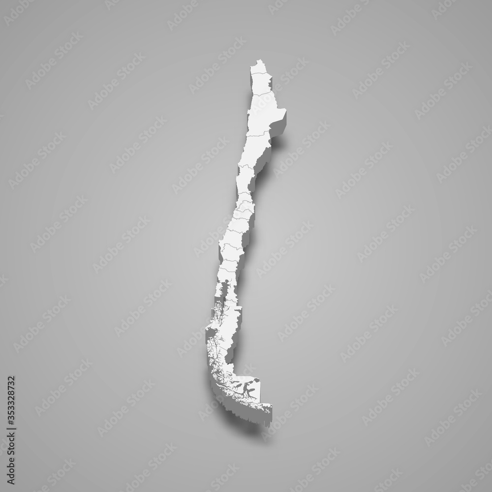 Chile 3d map with borders Template for your design Stock Vector | Adobe ...
