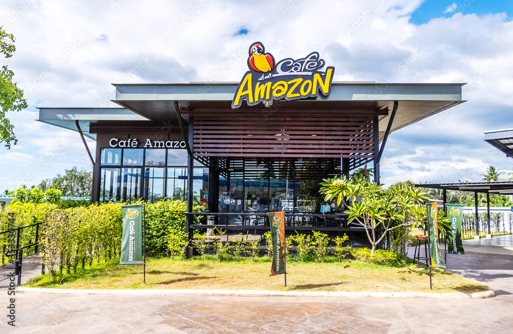 Ranong, Thailand - Feb 11, 2020 : Cafe Amazon coffee shop with nature ...