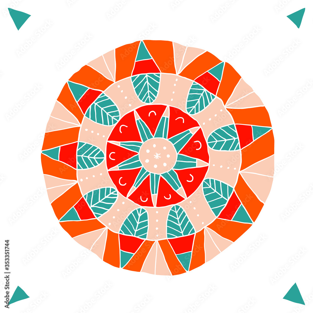 Colorful ornate triangular pattern mandala isolated on white background ...