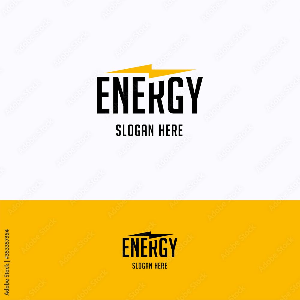 Energy logo. Lightning energy logo template. Horizontal yellow electric ...