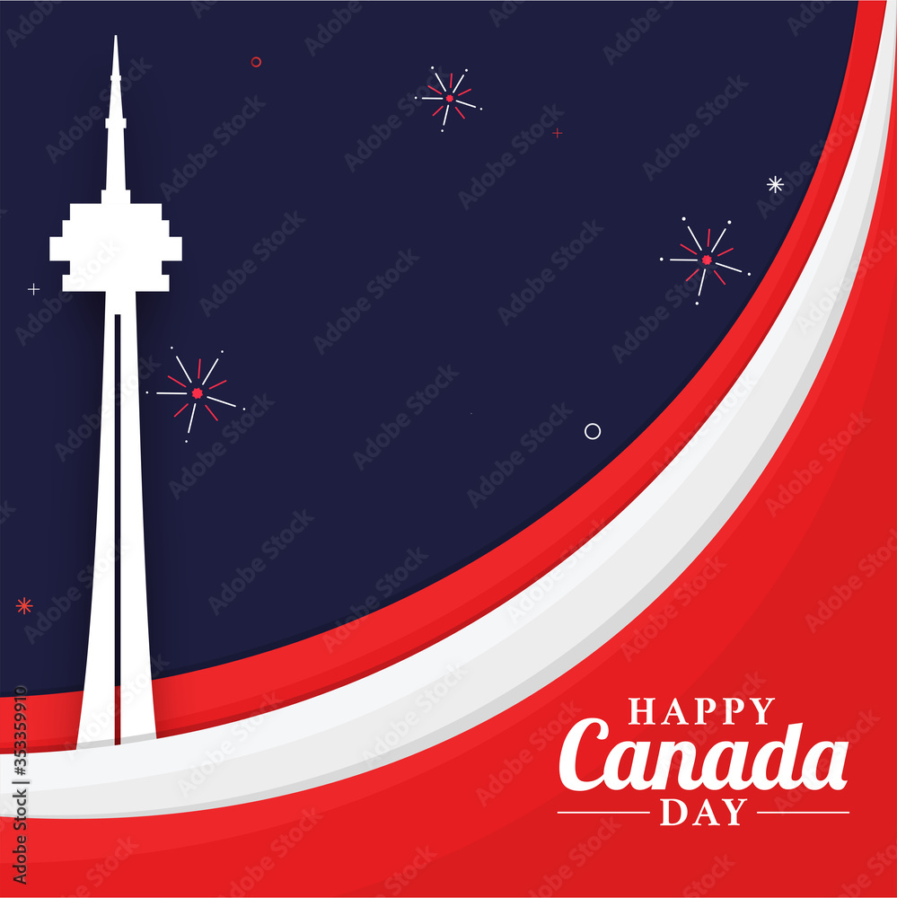Happy Canada Day Font with Paper Cut CN Tower and Canadian Flag Colors ...