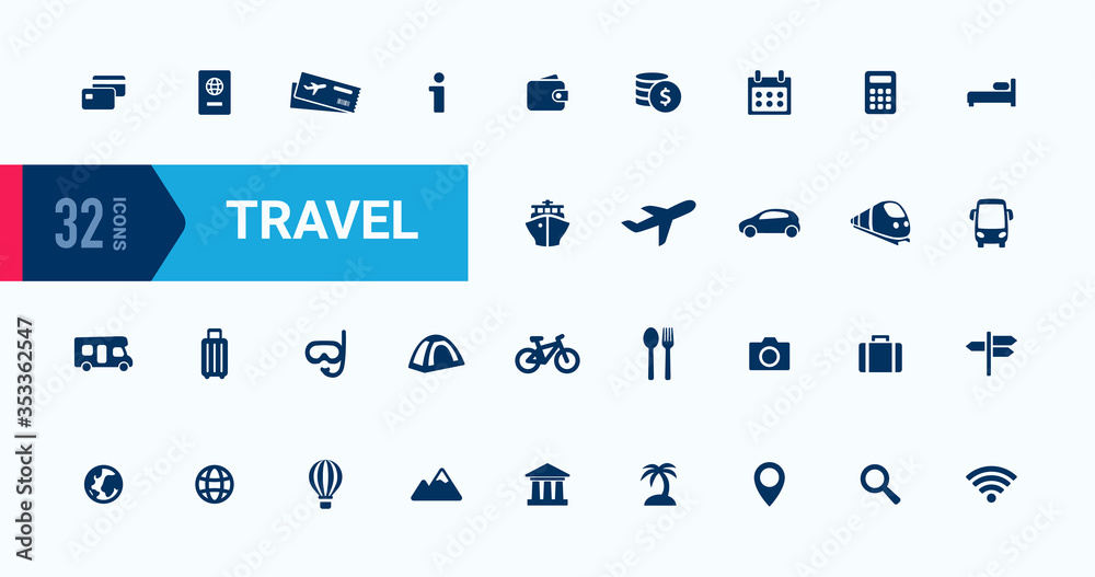 Travel vector icon set. Tour sign collection. Simple flat design for ...