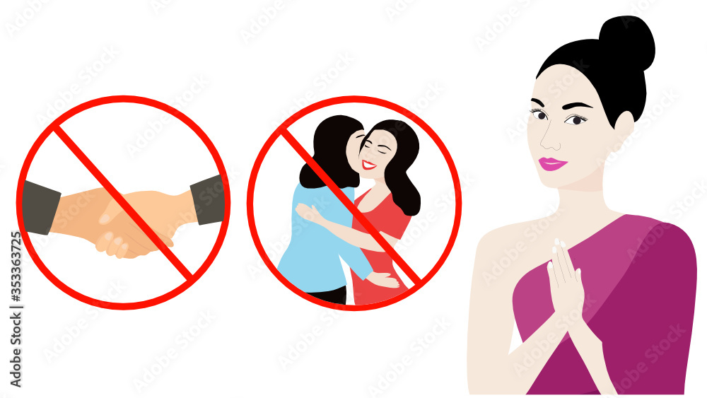 New normal COVID-19 prevention welcome greeting by Sawasdee, stop shake ...