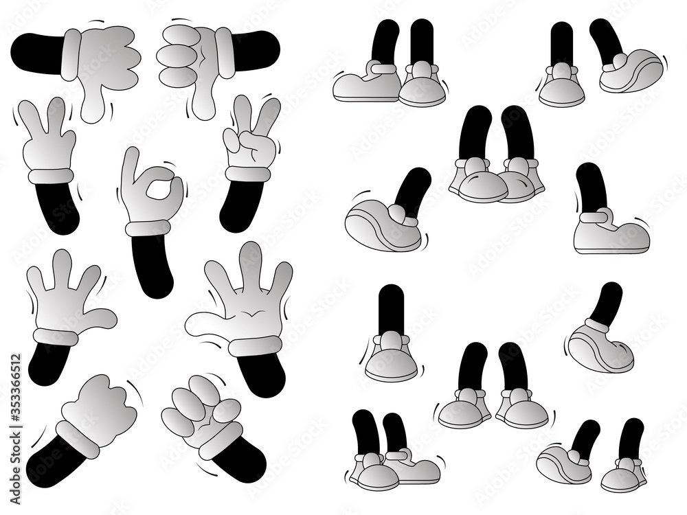 Cartoon hands and legs set. Feet in boots and arms in gloves. Stock ...