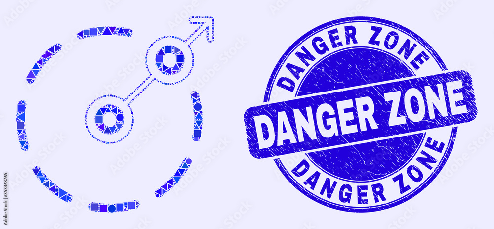 Geometric radial escape border mosaic pictogram and Danger Zone seal ...