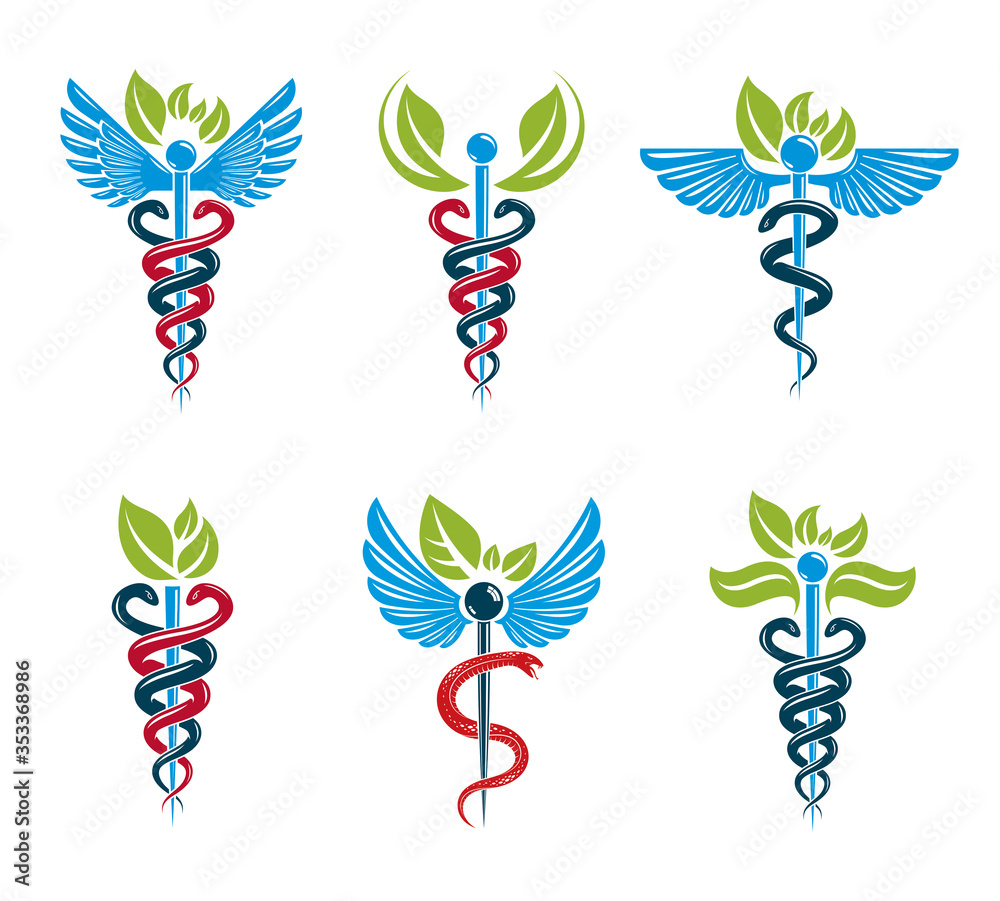 Aesculapius vector abstract illustrations collection, Caduceus symbols ...