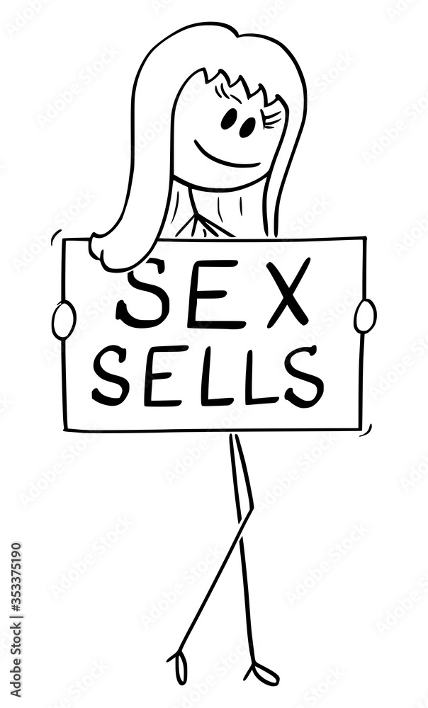 Vector Cartoon Stick Figure Drawing Conceptual Illustration Of Beautiful Sexy Young Woman In
