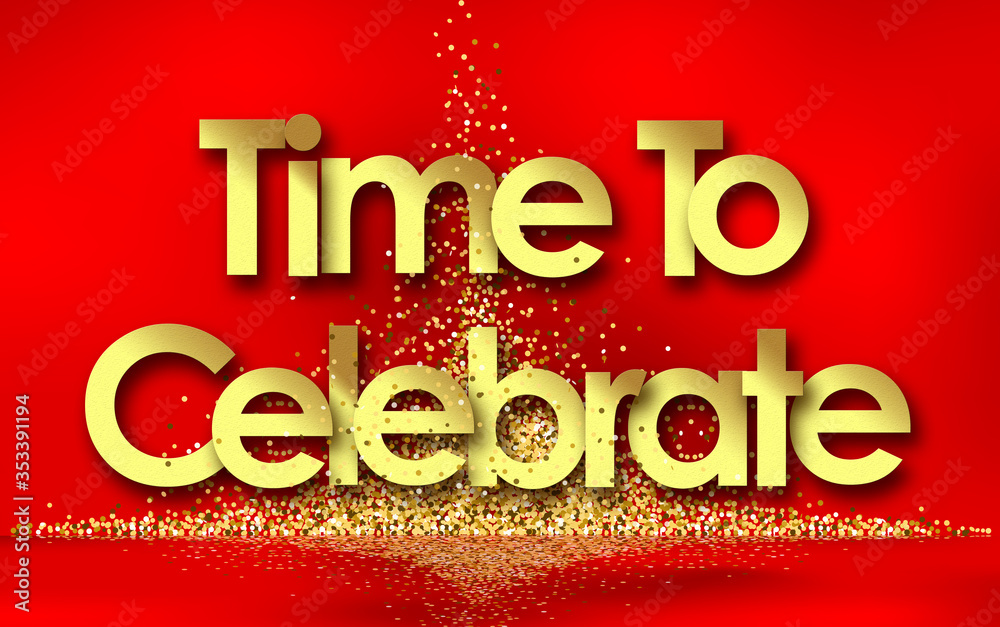 time to celebrate in red background and golden stars Stock Photo ...