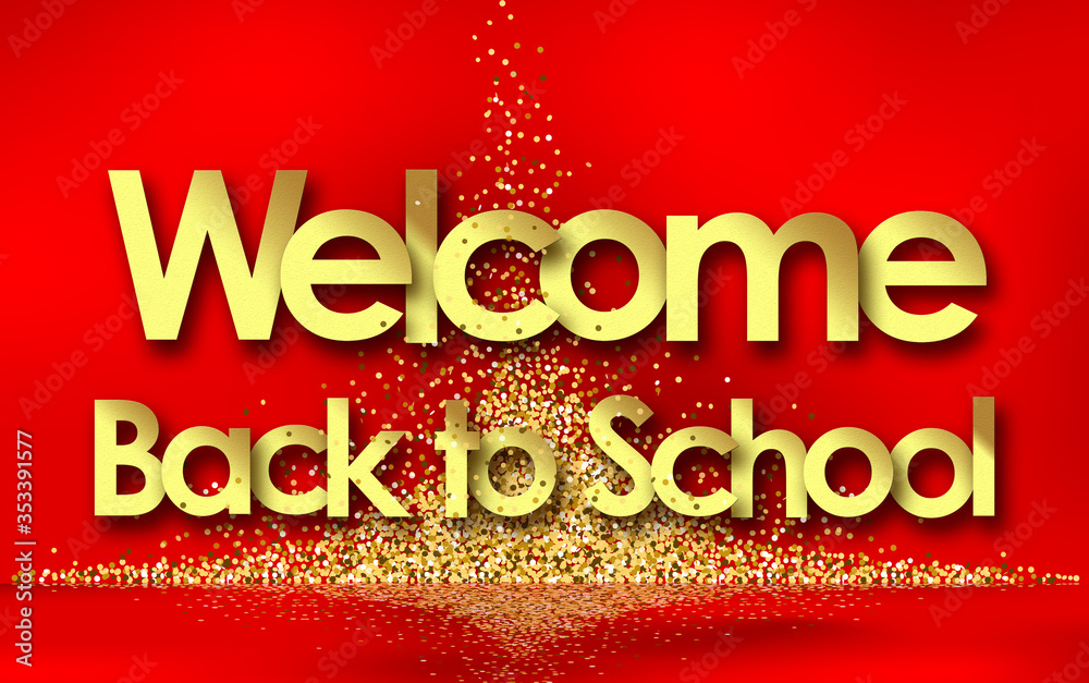 Welcome Back to School in red background and golden stars Stock Photo ...