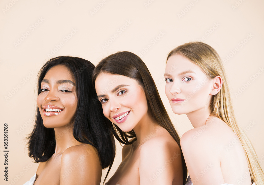 Perfect smile. Multi-ethnic beauty woman laugh. Different ethnicity ...