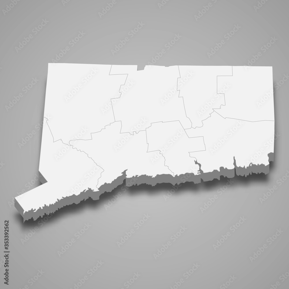 connecticut 3d map state of United States Template for your design ...