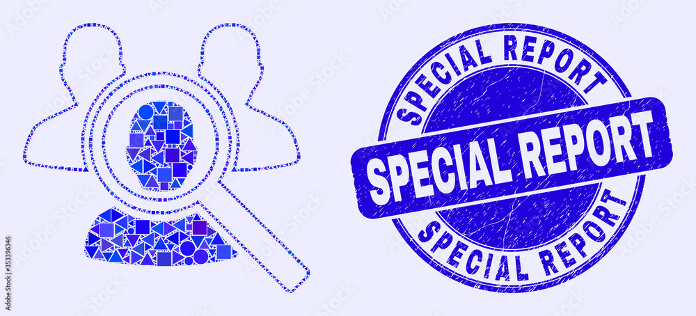 Geometric search people mosaic pictogram and Special Report watermark ...