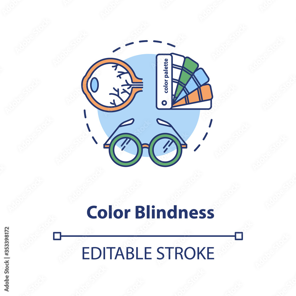 Color blindness concept icon. Common mens problem, genetic eye ...