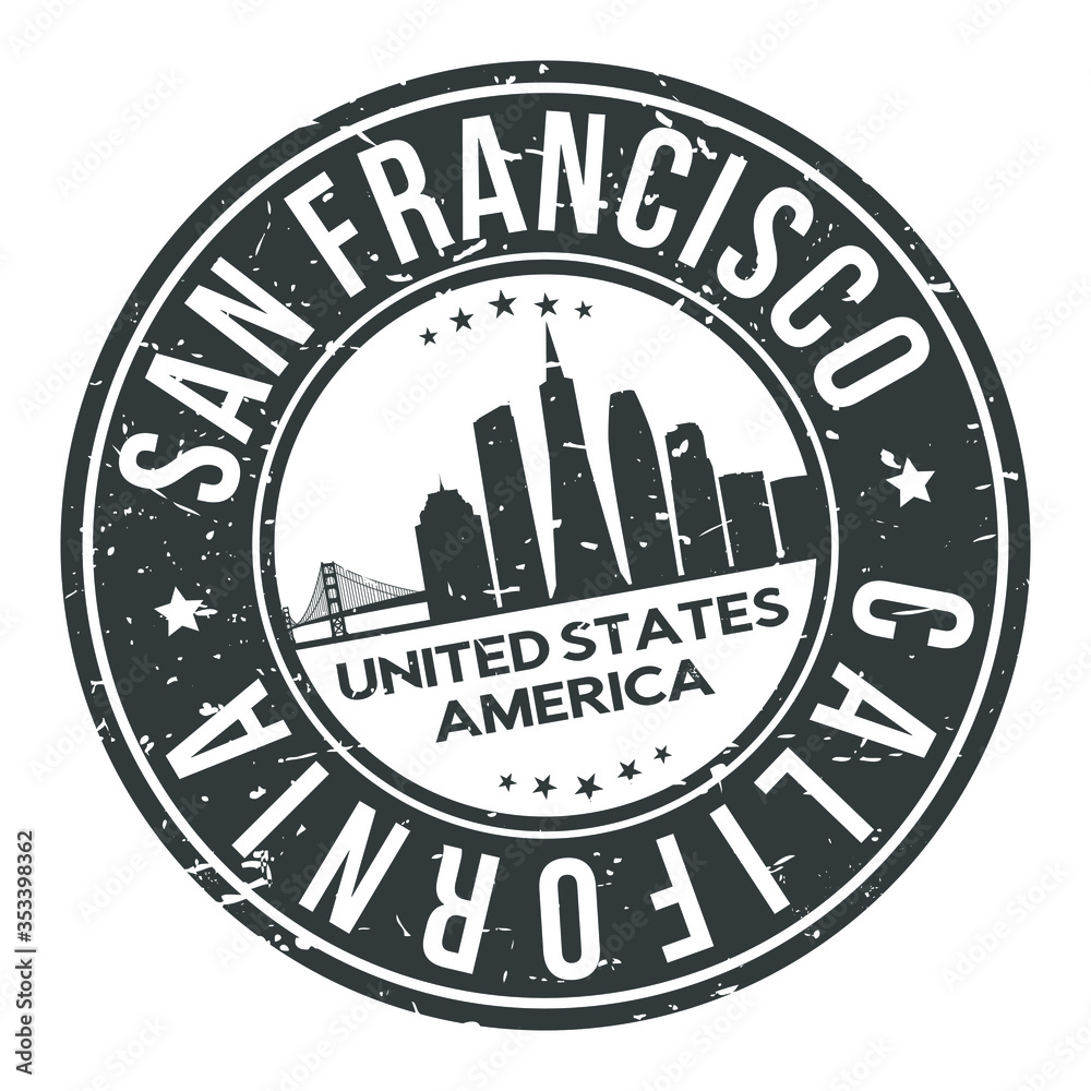 San Francisco California USA Stamp Logo Icon Symbol Design Skyline City ...