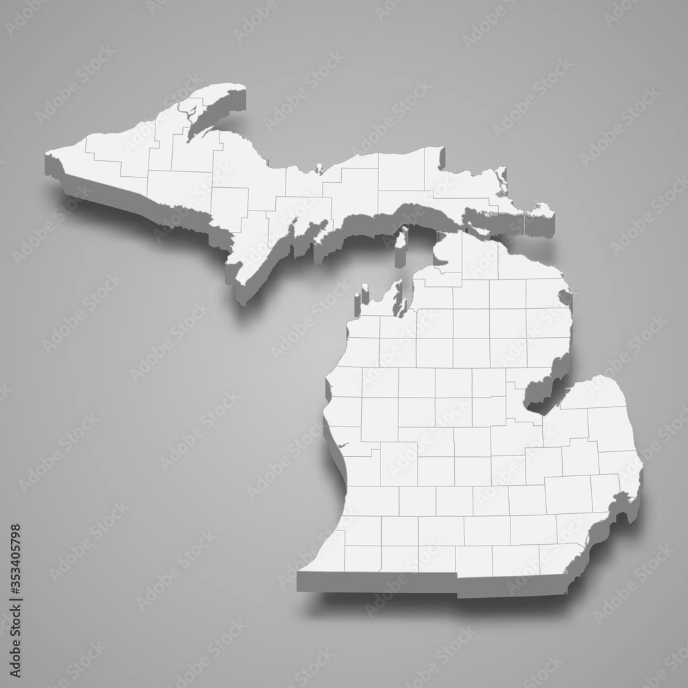 Michigan 3d map state of United States Template for your design Stock ...