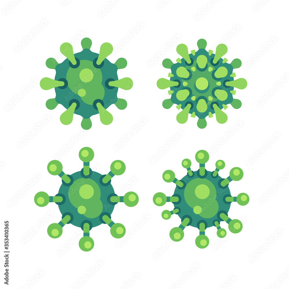 Set of green virus flat icons. SARS-CoV-2 novel coronavirus vector ...