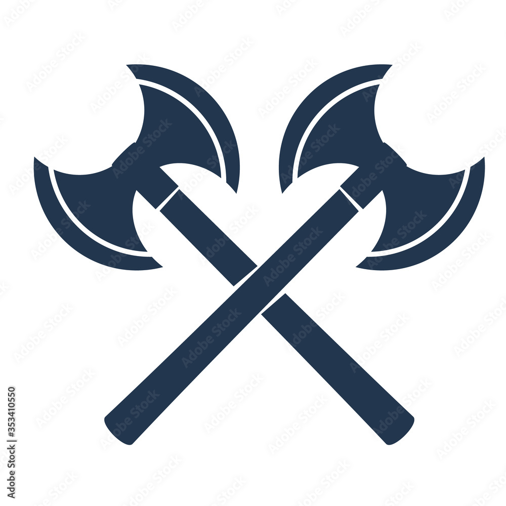 Crossed double axe silhouette icon. Clipart image isolated on white ...