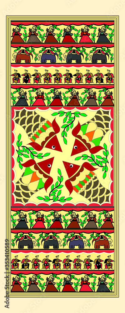 Madhubani, Vector illustrations of various madhubani figures from India ...