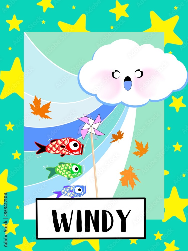 Windy Weather Flashcards collection for preschool kid learning English ...