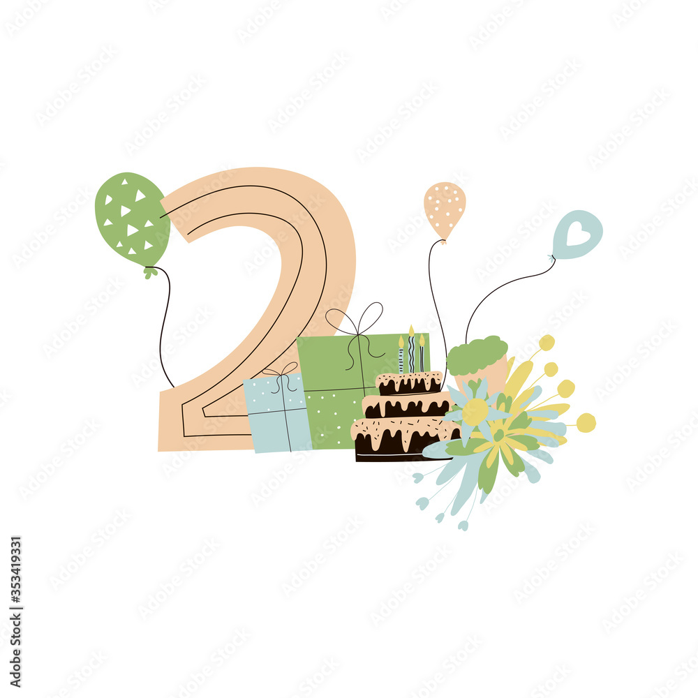 Number Two with Gift Box and Balloons as Birthday Congratulation ...