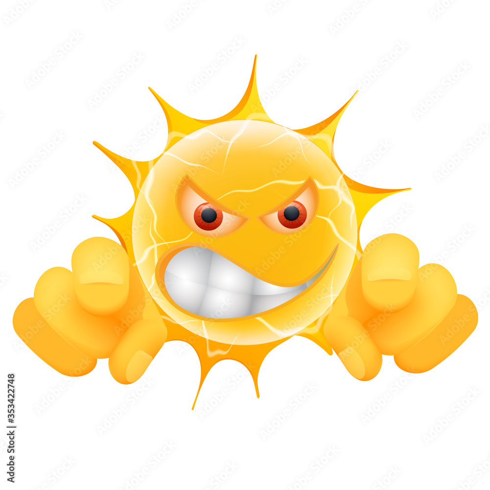 Evil Summer Sun Emoticon. Angry Sun Emoji is pointing at you. Isolated ...