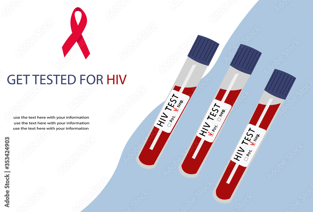 Test for HIV, tube with blood. World AIDS Day 1 December, red ribbon ...
