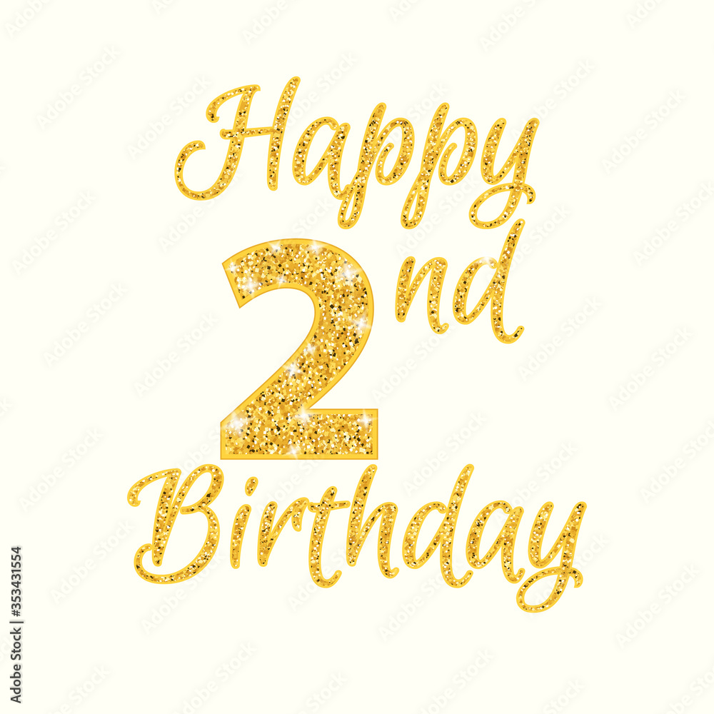 Happy birthday 2nd glitter greeting card. Clipart image isolated on ...