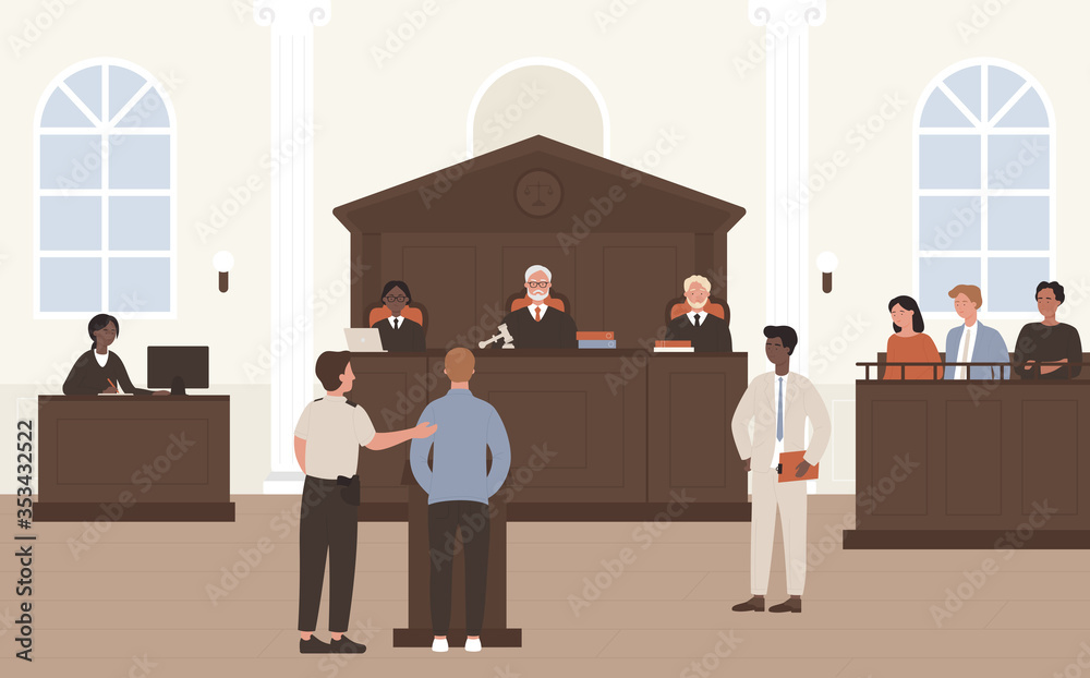 Courtroom With Jury And Judge