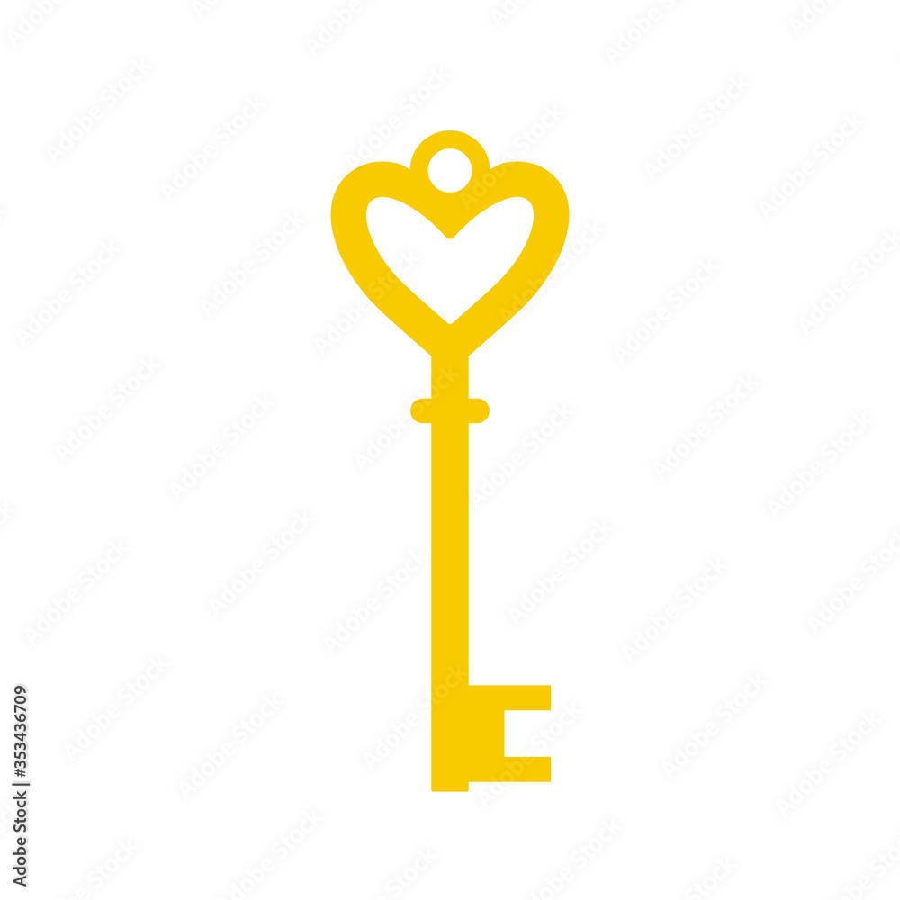 Heart golden skeleton key icon. Clipart image isolated on white ...