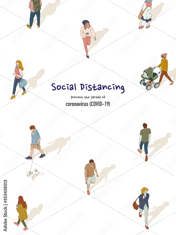 Vector of social distancing concept. People keep the distance from each ...