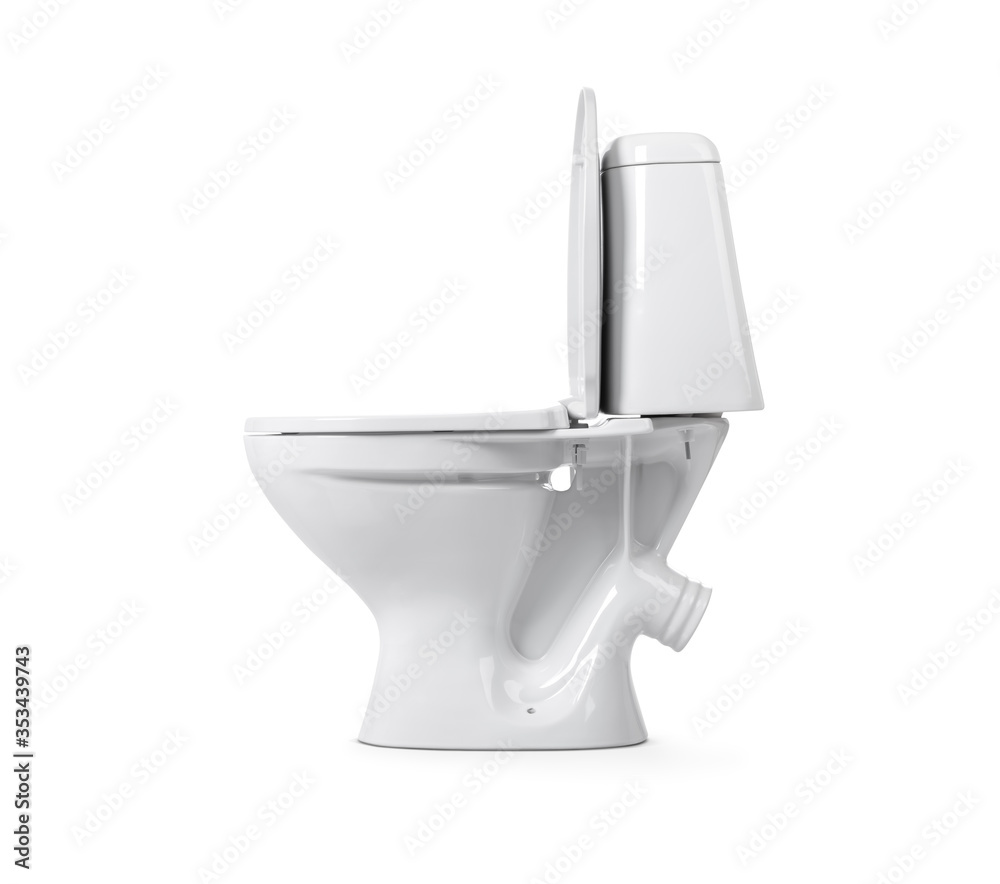 Side view open toilet bowl, isolated on white background. File contains ...